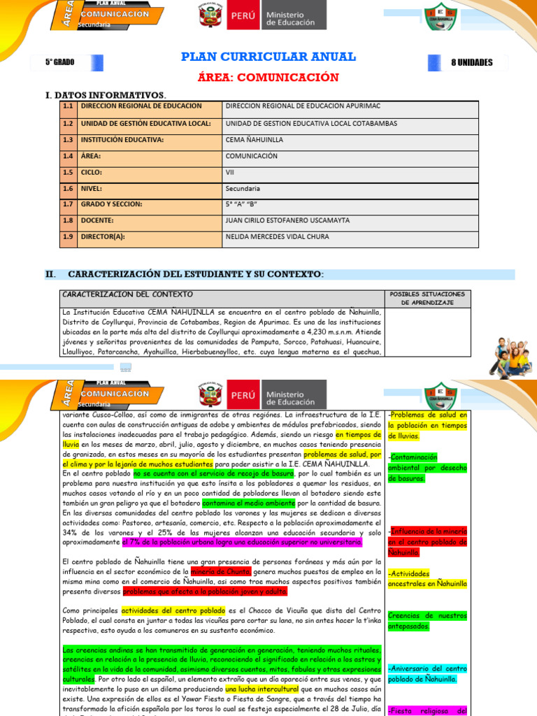 Plan Curricular Anual 5to | PDF | Residuos | Aprendizaje