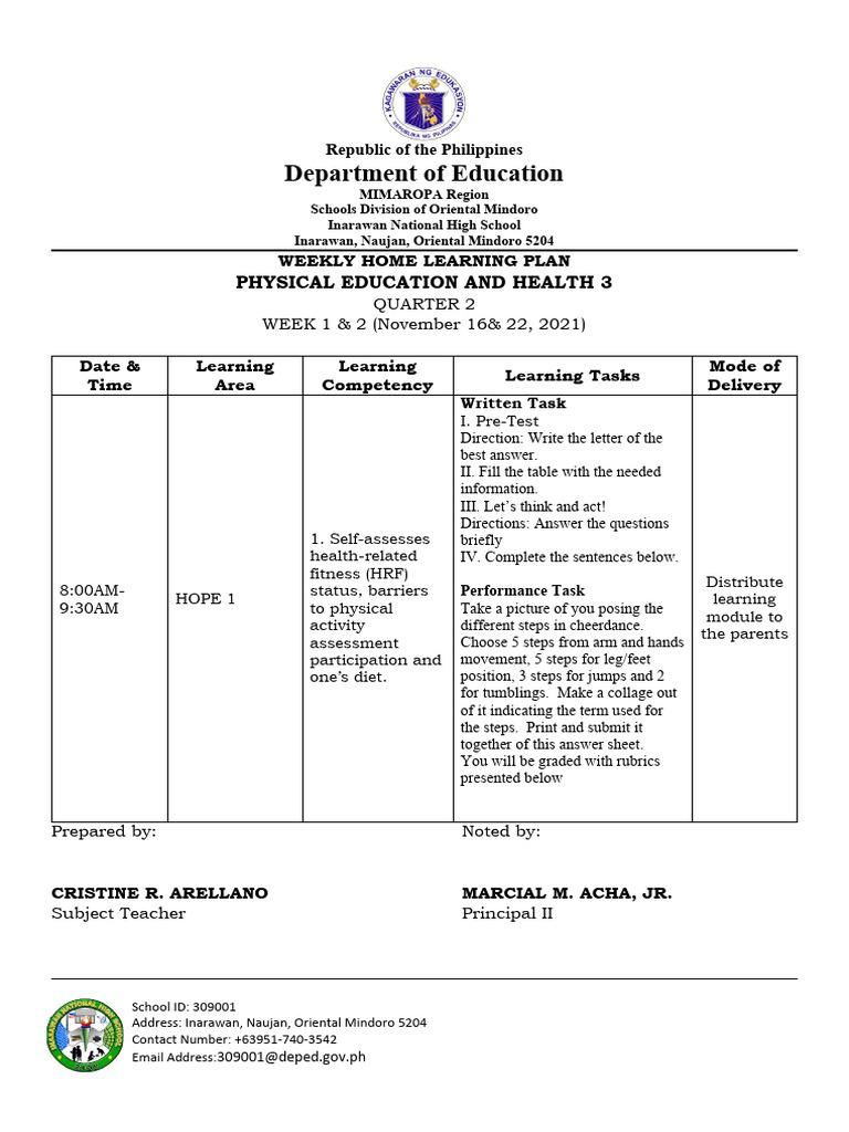 Second Quarter Pe3 Week 1 | PDF
