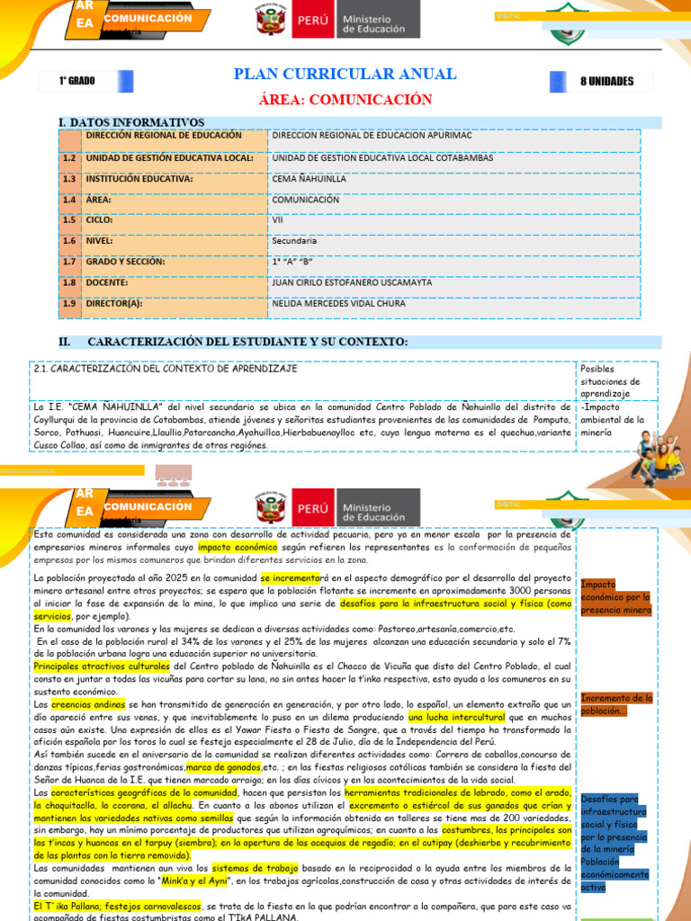 1 Plan Curricular 1RO | PDF | Aprendizaje | Evaluación