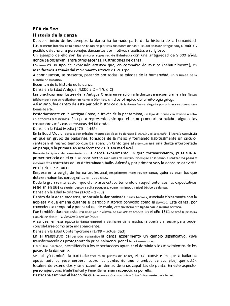 Historia de La Danza | PDF | Bailes | Ballet