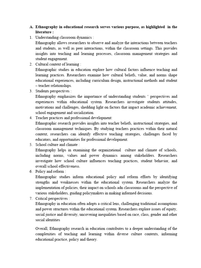 The Summary of Ethnography | PDF | Ethnography | Classroom Management