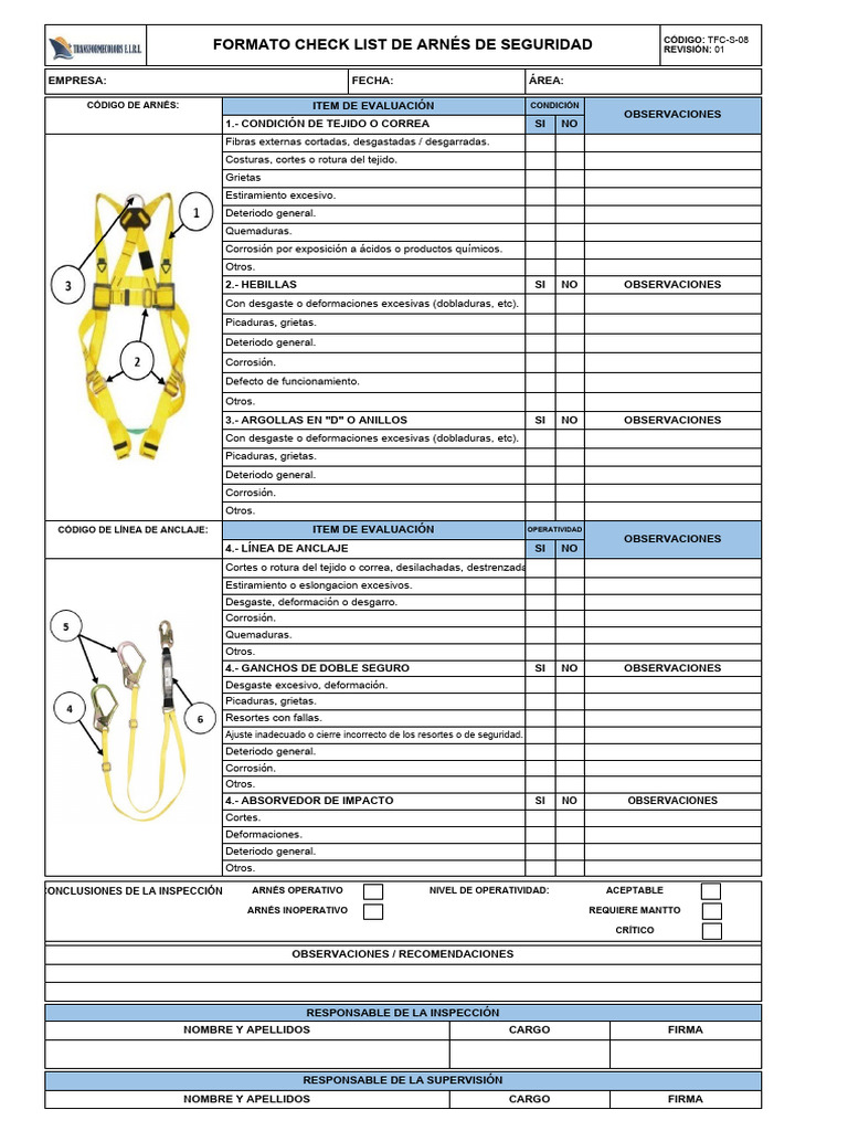 FORMATO CHECK LIST DE ARNES DE SEGURIDAD | PDF