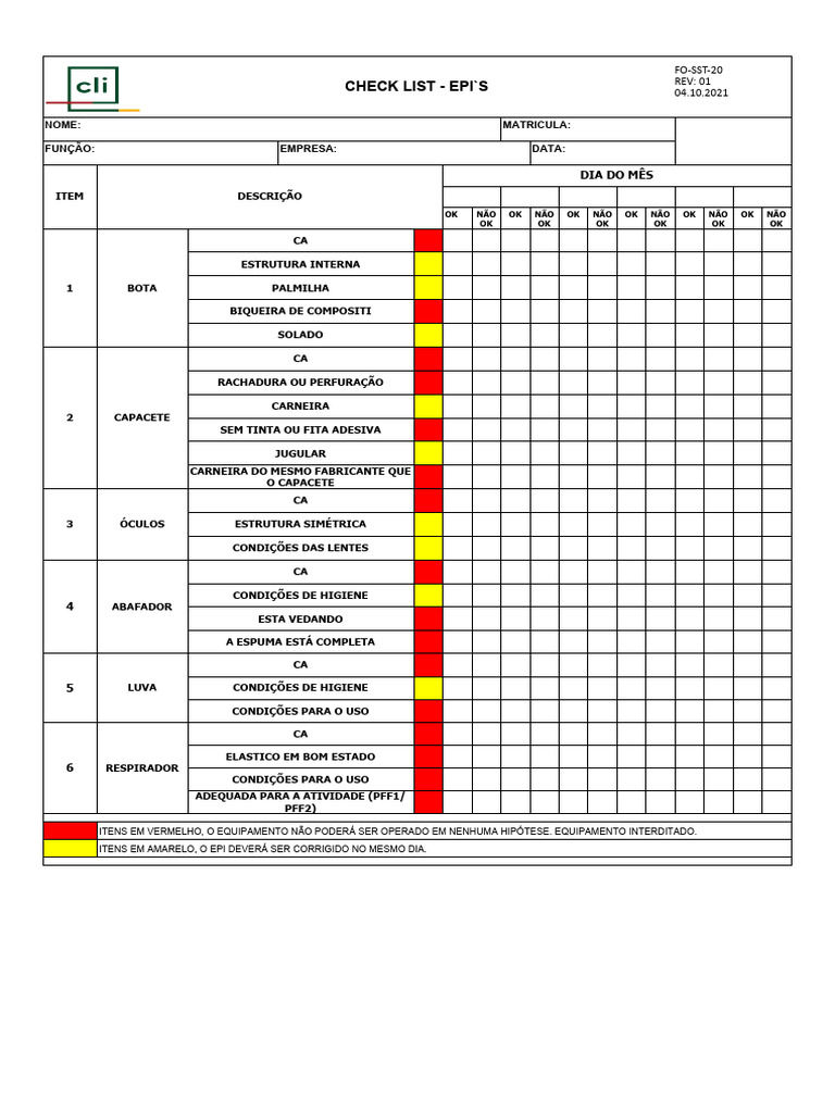 Checklist de Equipamentos de Proteção | PDF