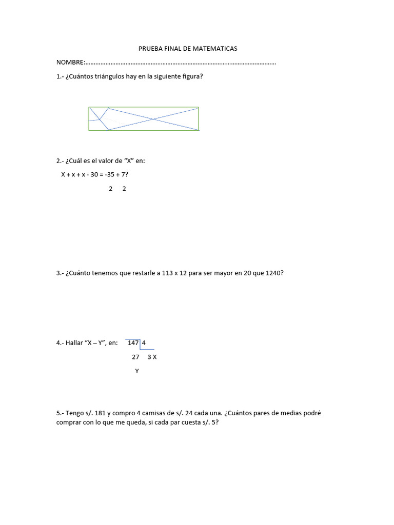 PRUEBA FINAL DE MATEMATICAS | PDF