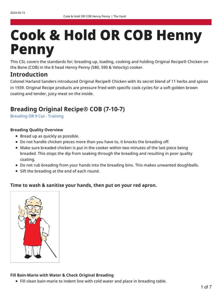 Cook Hold OR COB Henny Penny | PDF | Foods