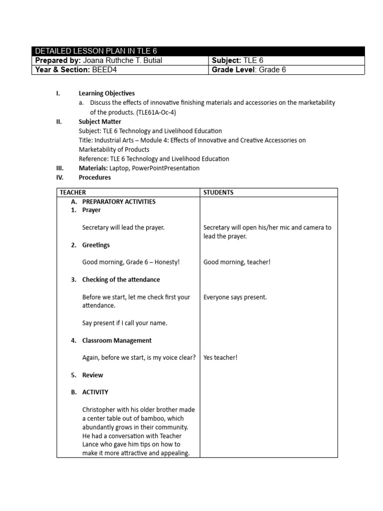 Detailed Lesson Plan Tle 6 | PDF | Varnish | Paint