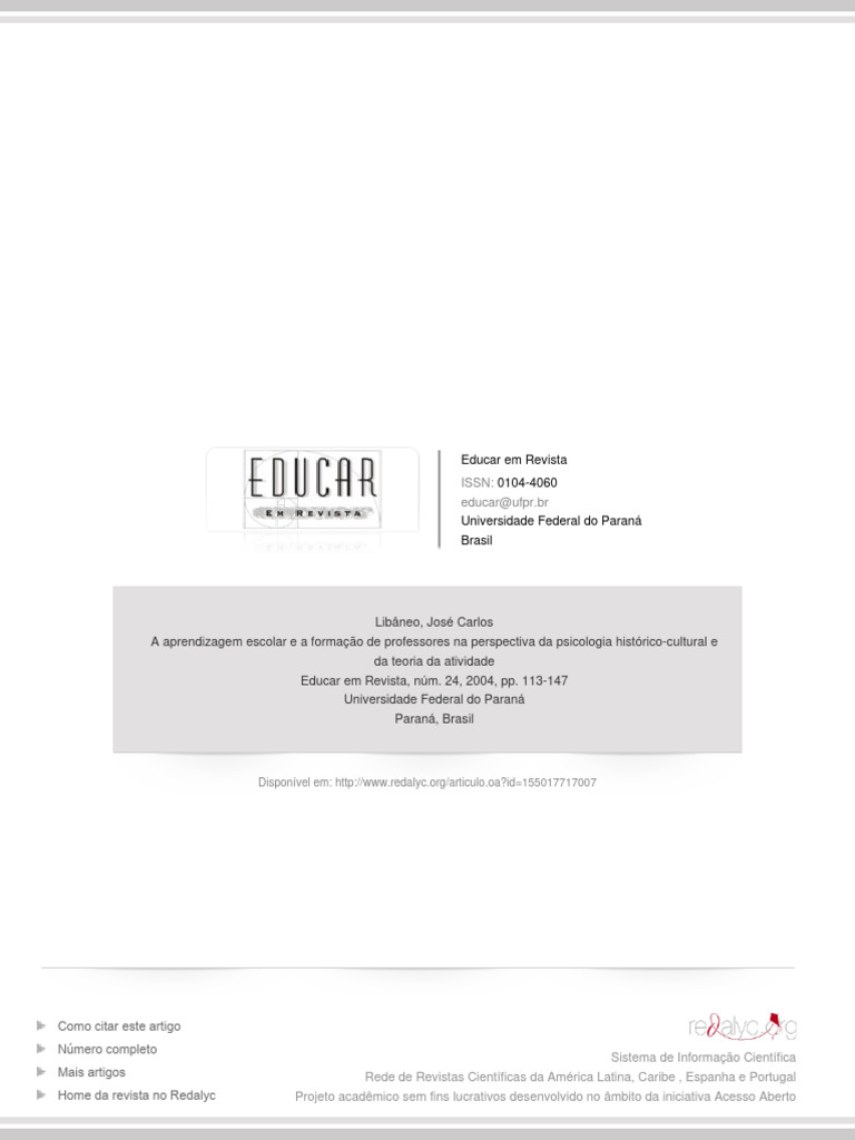 Libâneo - A Aprendizagem Escolar e A Formação de Professores Na ...