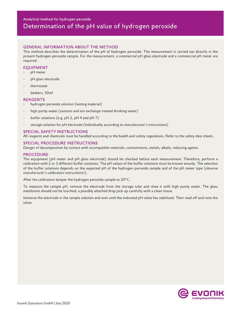 Hydrogen Peroxide pH Testing Guide | PDF | Ph | Buffer Solution