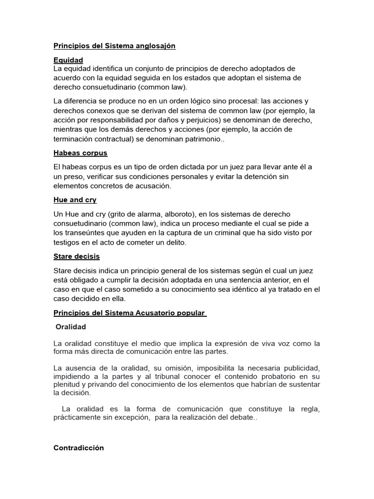 Principios del Sistema Legal Anglosajón y Acusatorio | PDF | Ley común ...