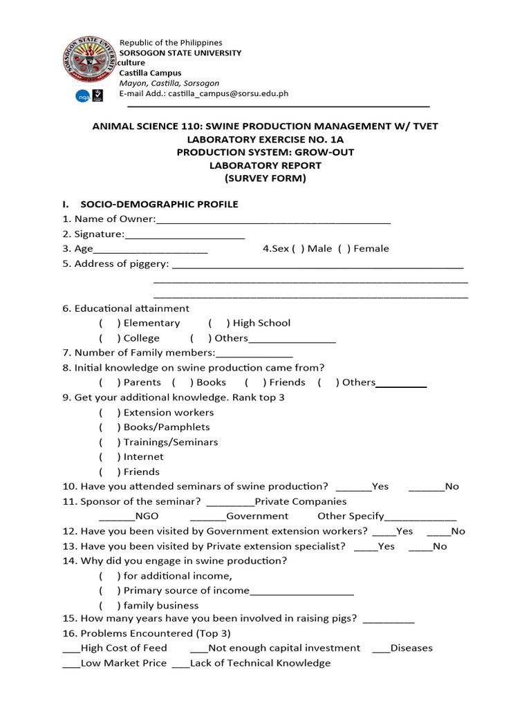 Laboratory-1-Survey-Form- | PDF | Pig | Wild Boar