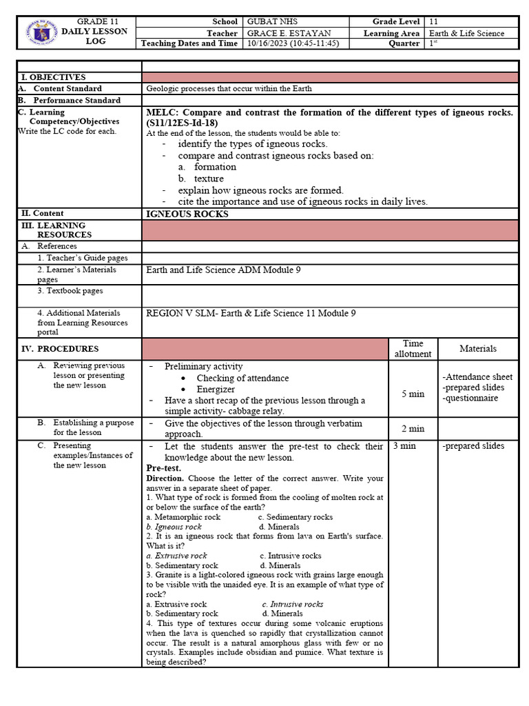 LP Co1 Els | PDF | Igneous Rock | Rock (Geology)