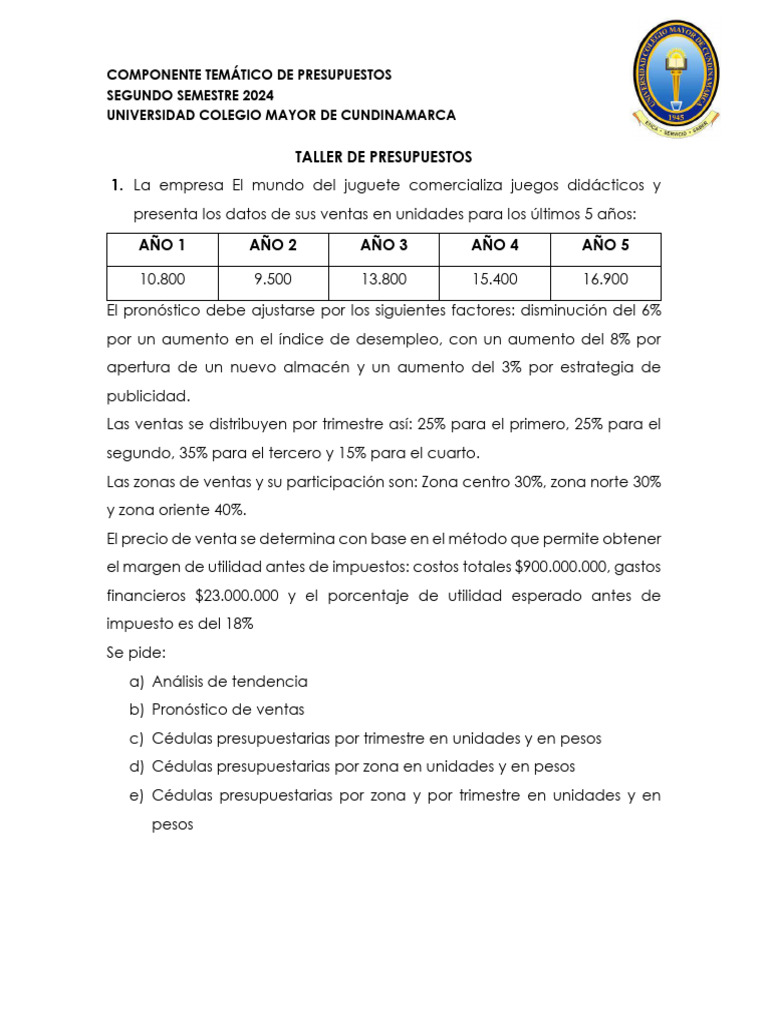 Ejercicio de presupuestos | PDF | Presupuesto | Economias
