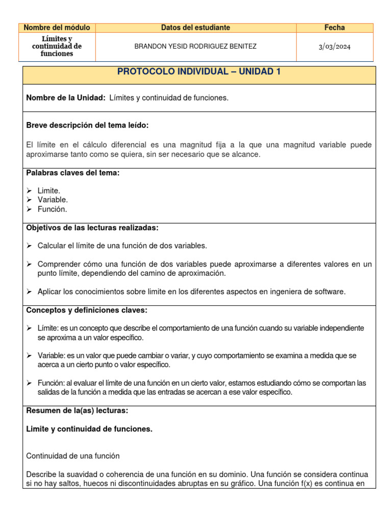 Protocolo Individual | PDF | Límite (Matemáticas) | Función (Matemáticas)