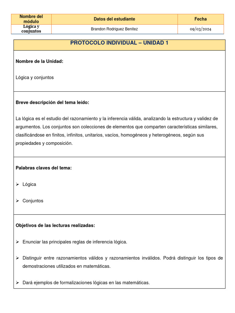 PROTOCOLO INDIVIDUAL | PDF | Proposición | Conjunto (Matemáticas)