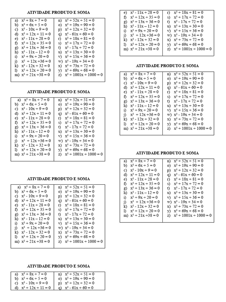 Atividades de Soma e Produto | PDF