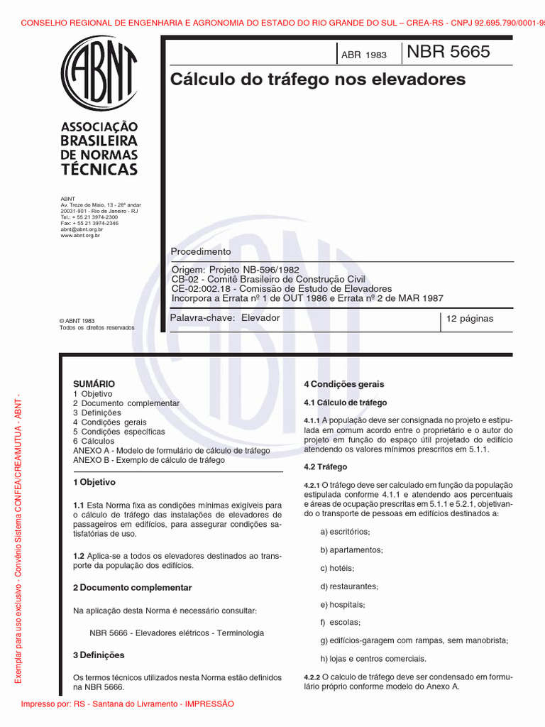ABNT NBR 5665 1983 Versao Corrigida 1987 | PDF | Cálculo | Engenharia