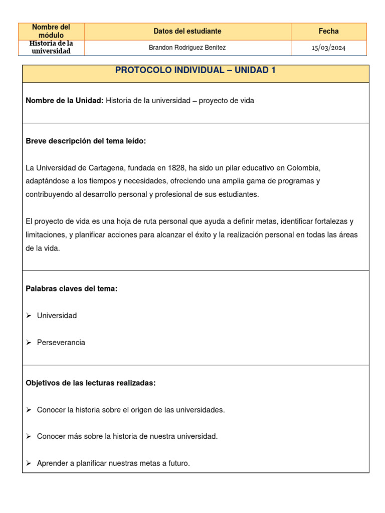 Protocolo Individual | PDF | Universidad