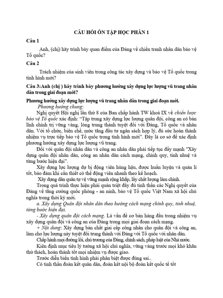 câu hỏi ôn tập GDQPAN HP1,2.. | PDF