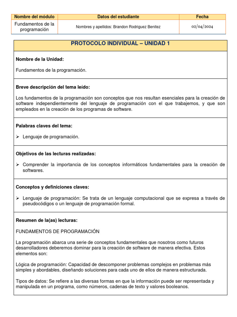Protocolo Individual .Docx | PDF | Programación de computadoras | Lenguaje de programación