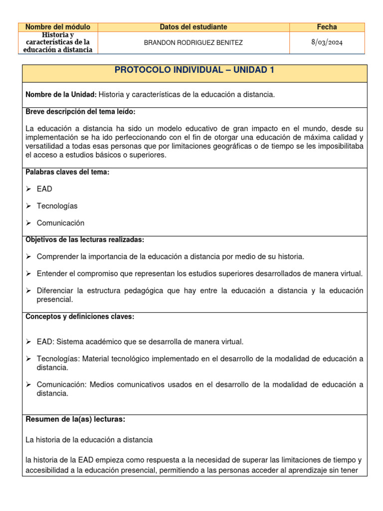 Protocolo Individual | PDF | Educación a distancia | Aprendizaje