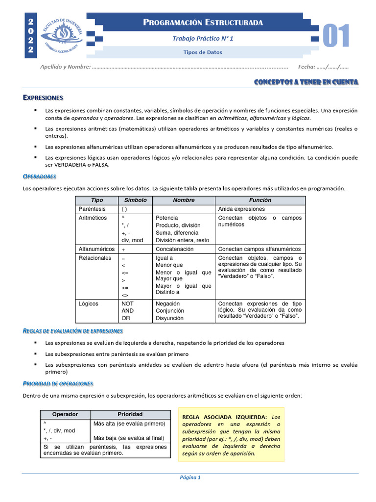 PE22 - TP1. Tipos de Datos | PDF | Variable (informática) | Tipo de datos