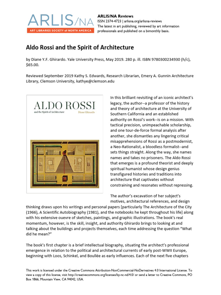 Aldo Rossi and The Spirit of Architecture PDF | PDF