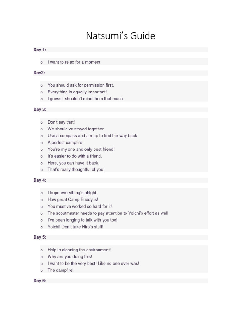 Camp Buddy Walkthrough Natsumi | PDF