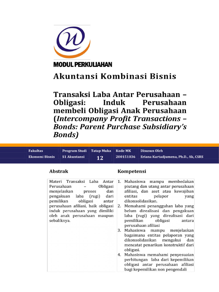Modul AKB-10. Intercompanyprofit-Bonds-parent Buy Subs Bond | PDF