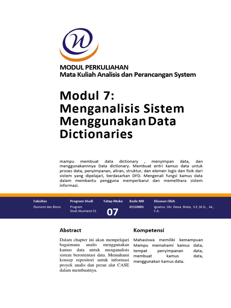 Modul APS - 7 Menganalisis Sistem Menggunakan Data Dictionaries | PDF