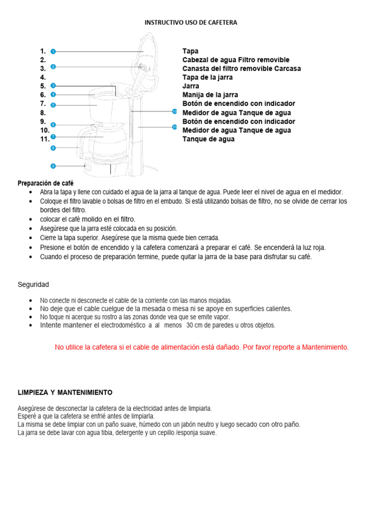 Instructivo Uso de Cafetera | PDF | café | Agua