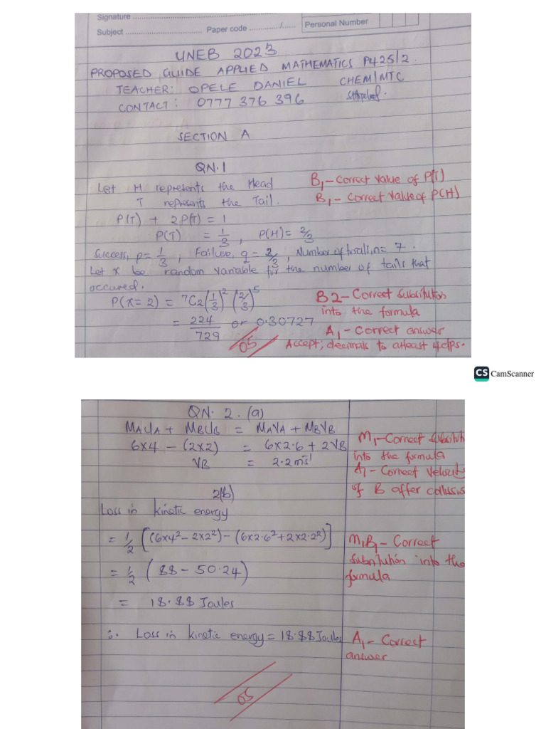 Uneb 2023 Applied Math Marking Guide by Opele Daniel | PDF