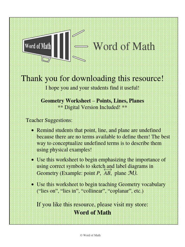 Word of Math: Thank You For Downloading This Resource! | PDF | Geometry ...