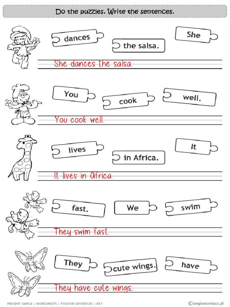 Grammar Worksheets Present Simple Positive Sentences Key | PDF