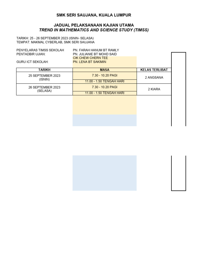 Jadual Pelaksanaan Ujian Timss 2023 | PDF