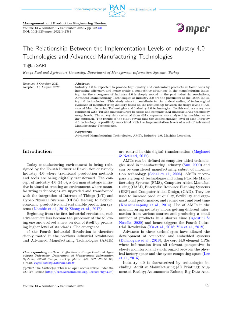 The Relationship Between The Implementation Levels of Industry 4.0 ...
