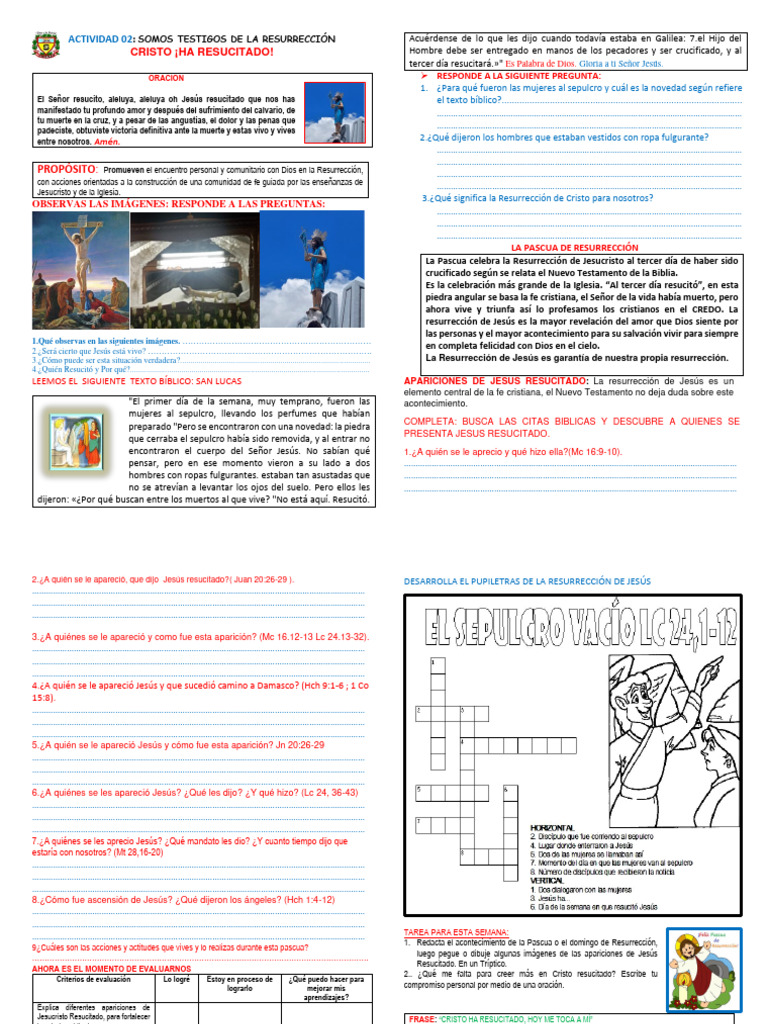 RESURRECCION ACTIVIDAD-02- | PDF | La resurrección de Jesús | Pascua de ...