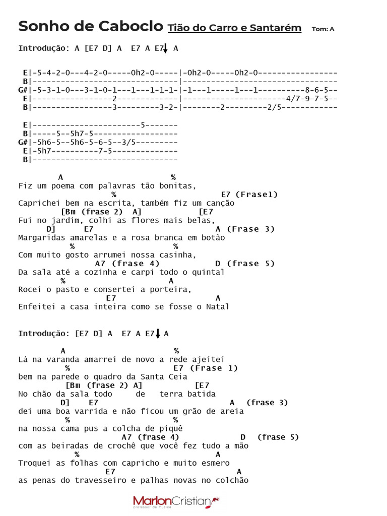 Sonho de Caboclo - Cifra | PDF