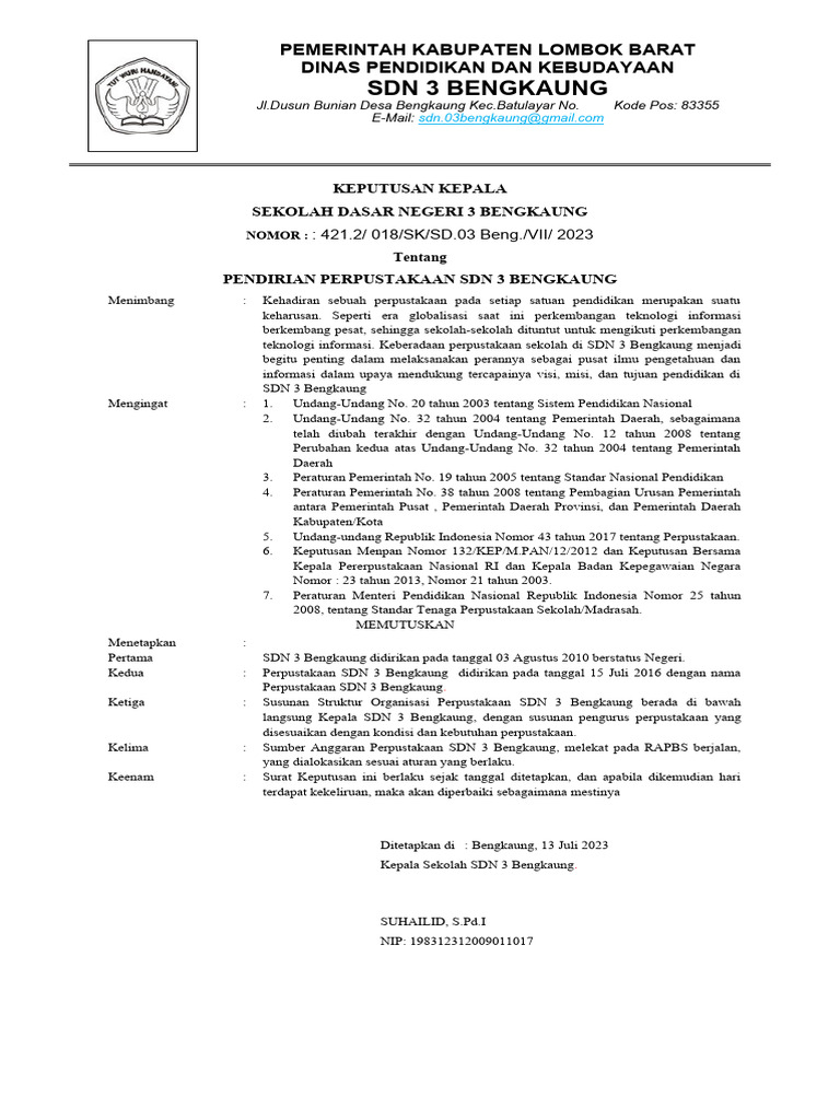 Contoh SK Pendirian Perpustakaan | PDF | Kesehatan Holistik