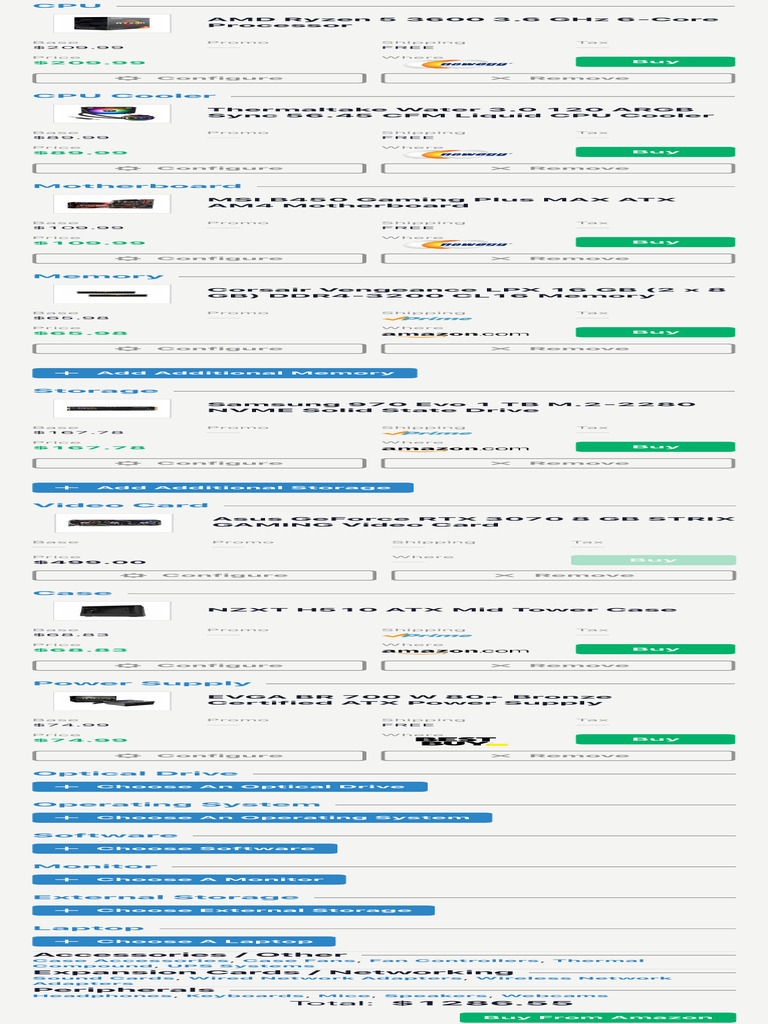 System Builder - Ryzen 5 3600 3.6 GHZ 6-Core, GeForce RTX 3070 8 GB STRIX GAMING, H510 ATX Mid ...