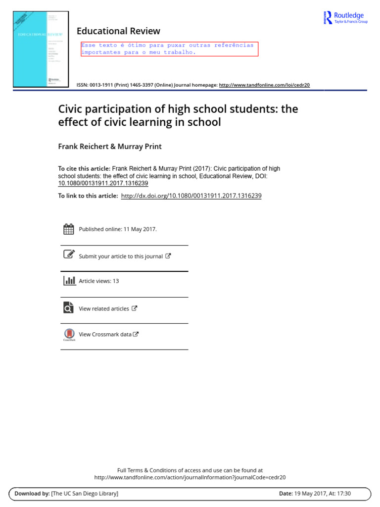High School Civic Learning Impact | PDF | Social Capital | Civic Engagement