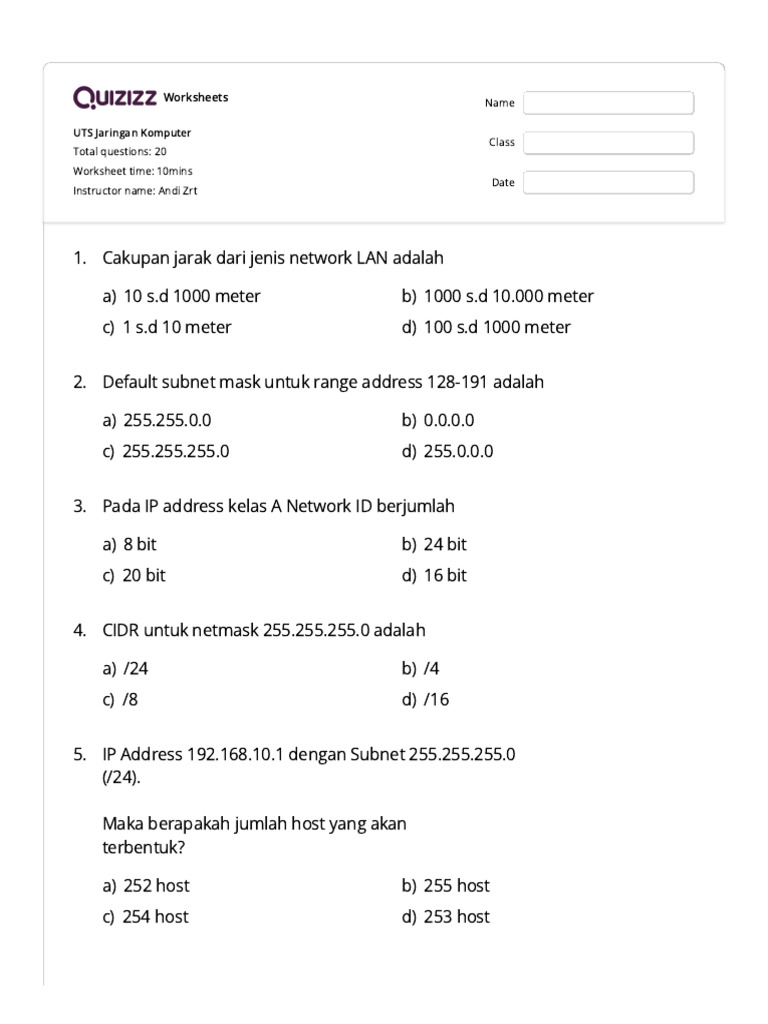 Soal UTS Jaringan Komputer dan IP Address | PDF | Teknologi & Rekayasa