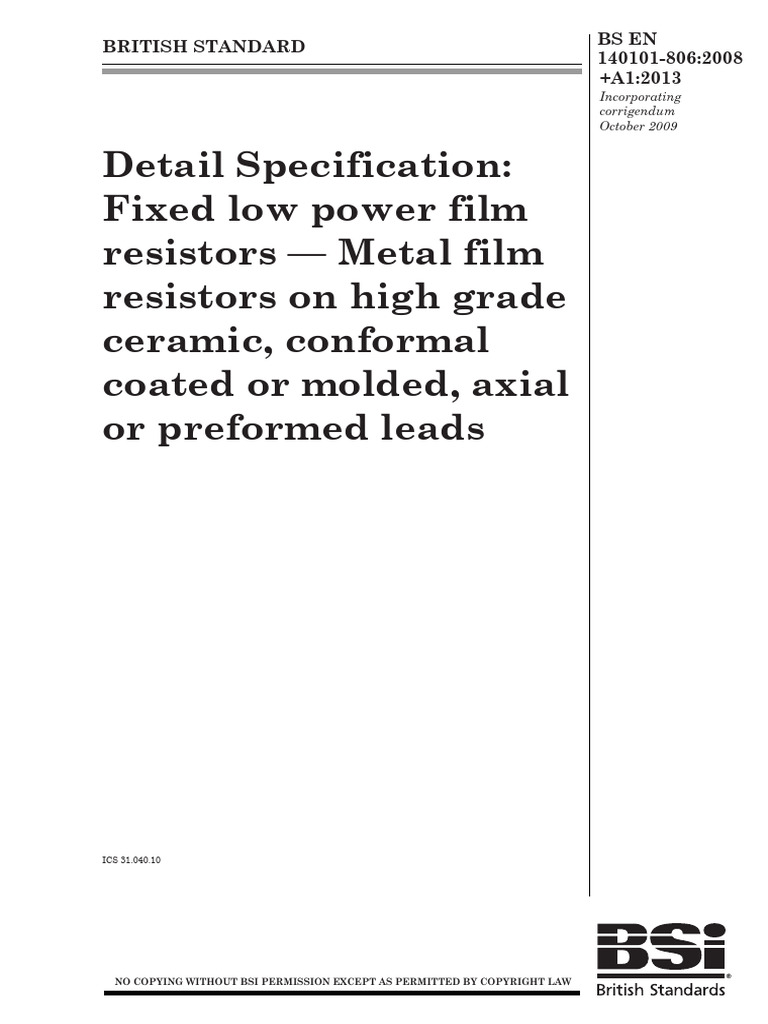 BS en 140101-806-2008 + A1-2013 | PDF | Solder | Resistor