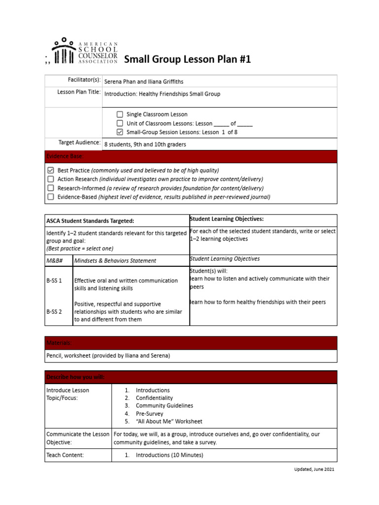 Healthy Friendships Lesson Plan | PDF | Self Esteem | Lesson Plan