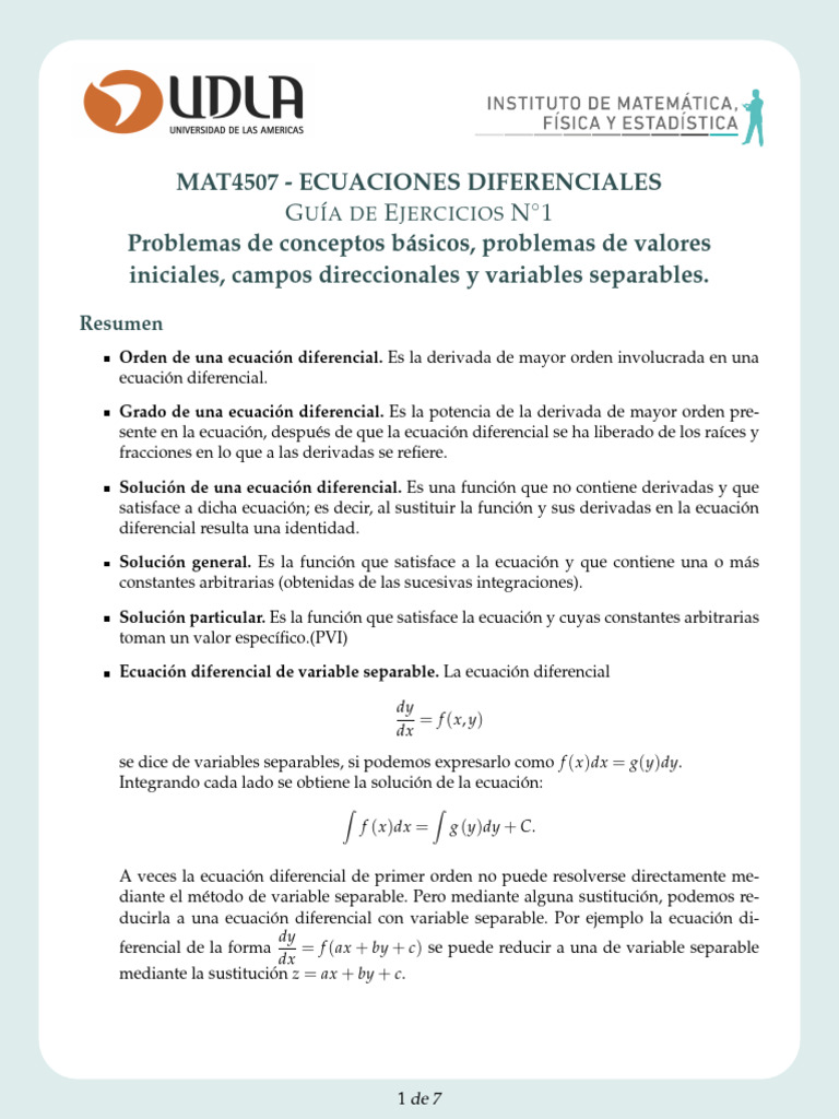 3 MAT 4507 C1 Guia 1 | PDF | Ecuaciones | Variable (Matemáticas)