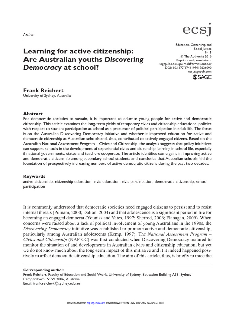 Learning For Active Citizenship - Are Australian Youths Discovering ...
