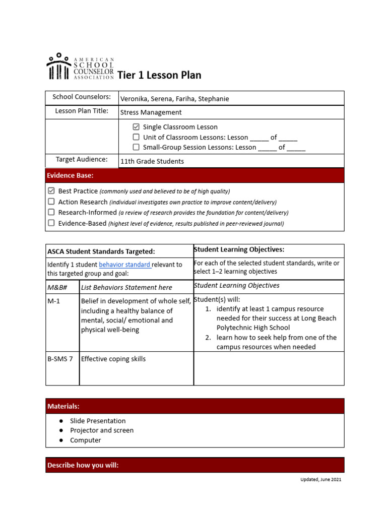 cscp part 6 lesson plan | PDF | School Counselor | Evidence Based Medicine
