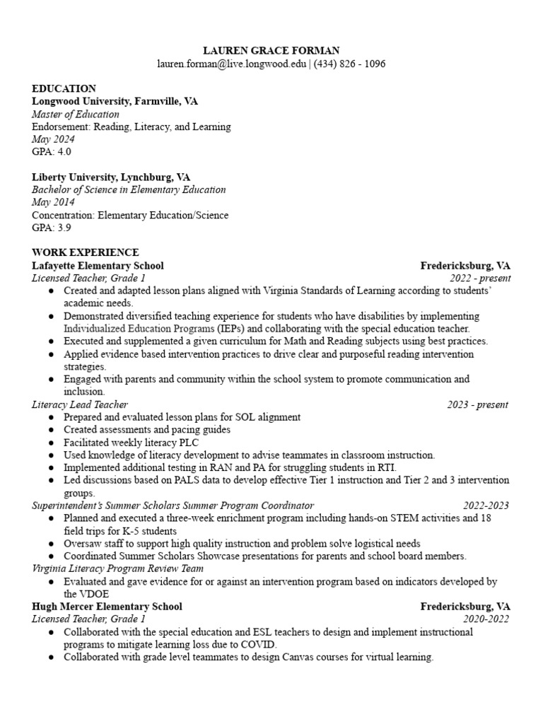 Reading Specialist Resume | PDF | Individualized Education Program | Teachers