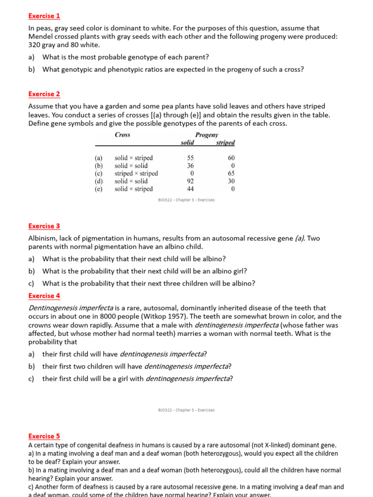 Chapter 03 Exercices | PDF | Dominance (Genetics) | Genotype
