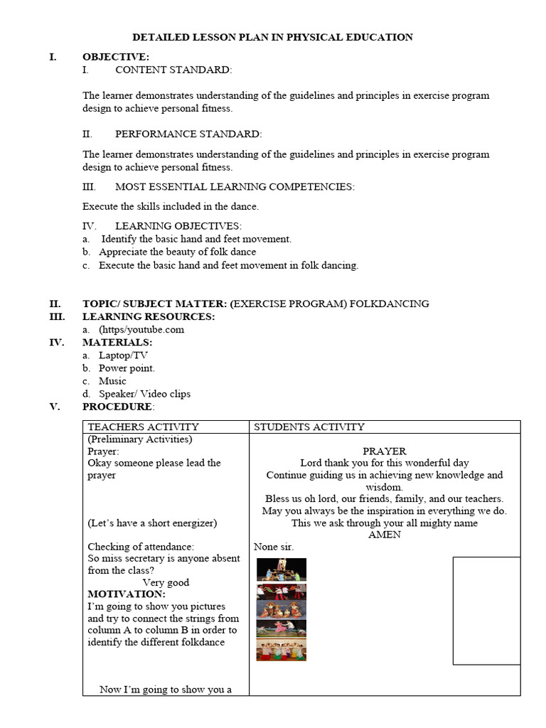 Detailed Lesson Plan in Physical Education | PDF | Foot | Learning