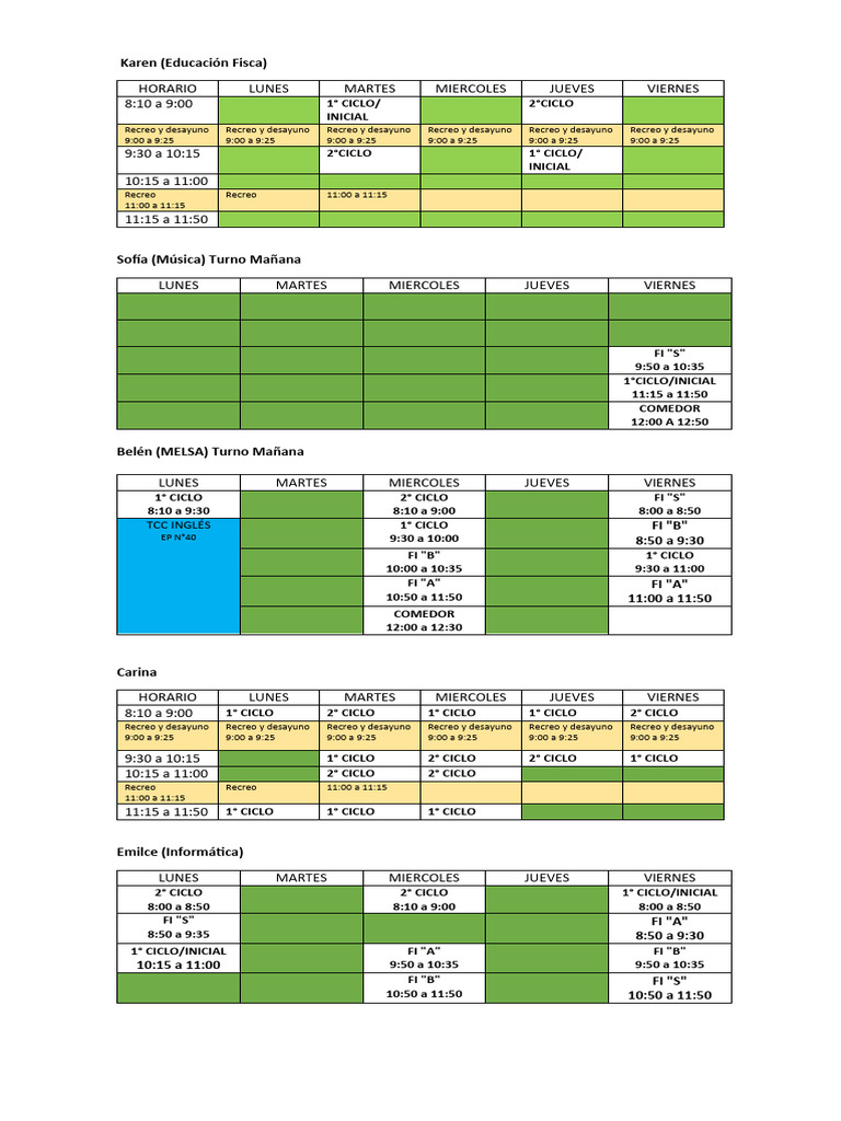 Horarios Especiales TM | PDF
